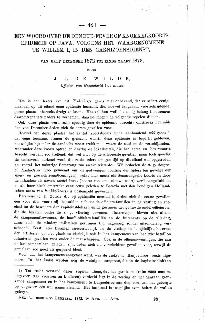 Een woord over de dengue-fever of knokkelkoorts-epidemie op Java ...