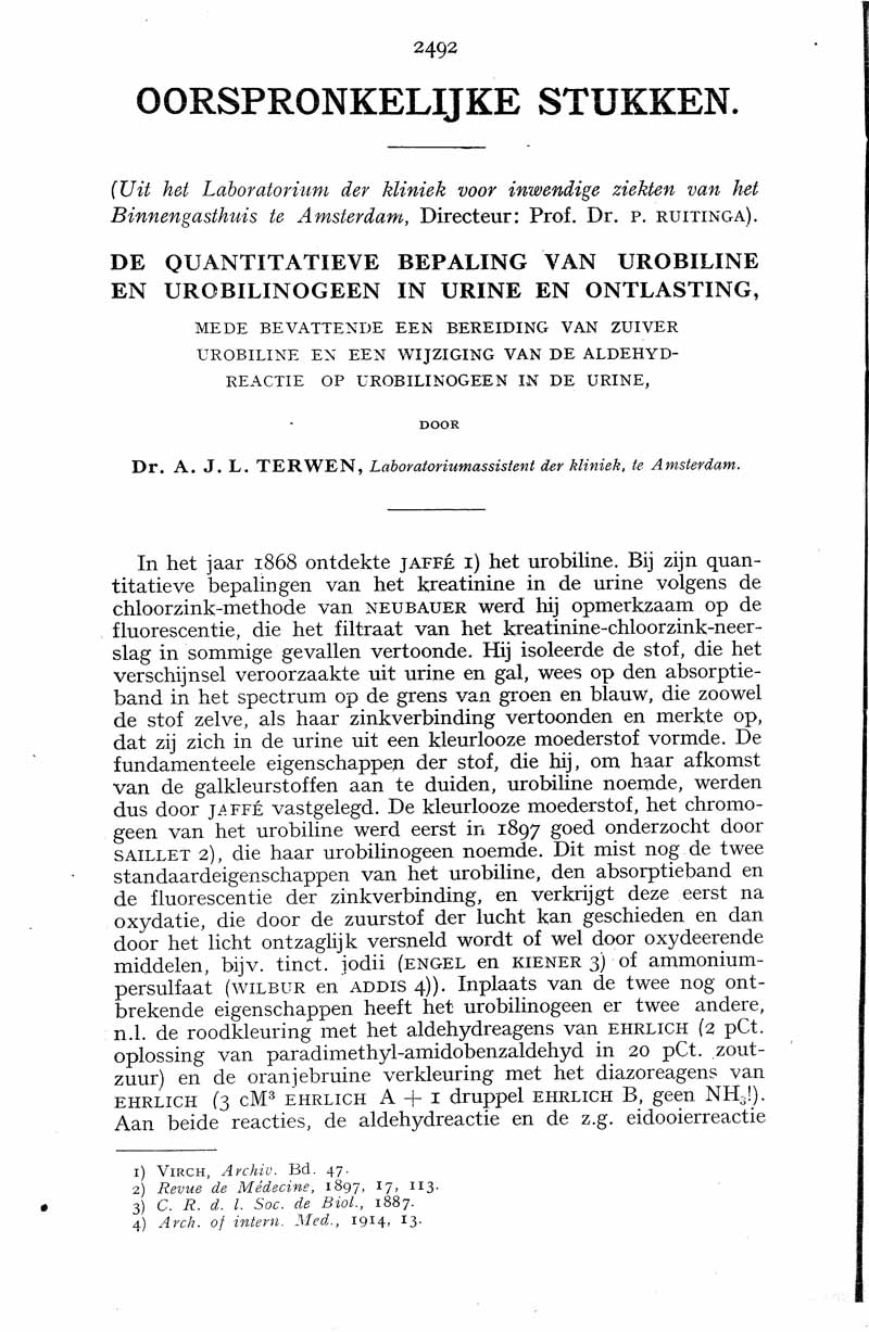 De quantitatieve bepaling van urobiline en urobilinogeen in urine en ...