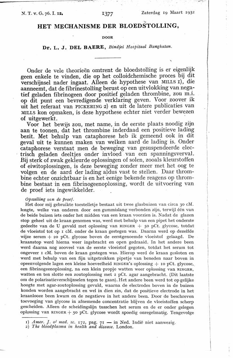 Het mechanisme der bloedstolling | Nederlands Tijdschrift voor Geneeskunde