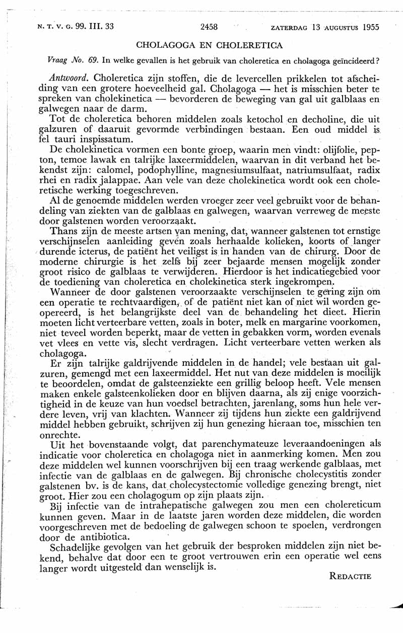 Cholagoga en choleretica | Nederlands Tijdschrift voor Geneeskunde