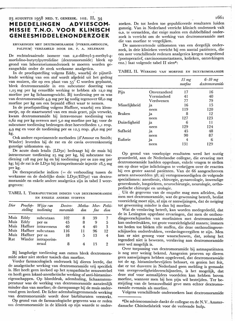 Ervaringen met dextromoramide (pyrrolamidolum, Palfium) | Nederlands ...