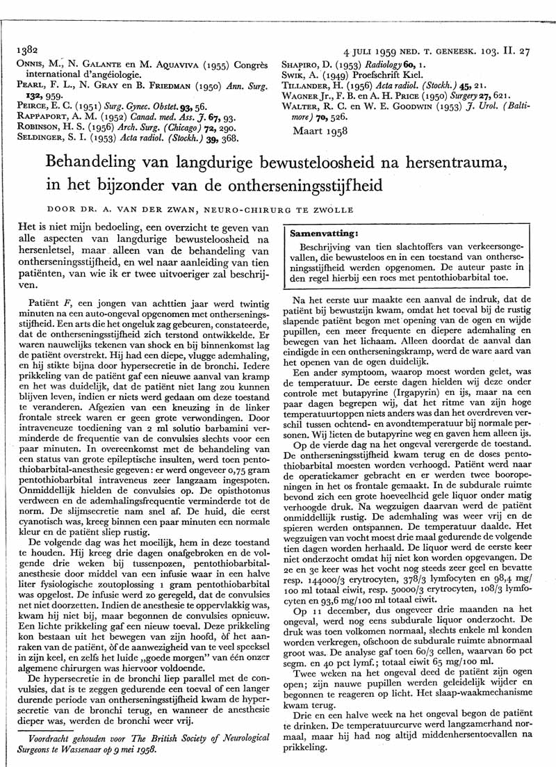 Behandeling van langdurige bewusteloosheid na hersentrauma, in het ...