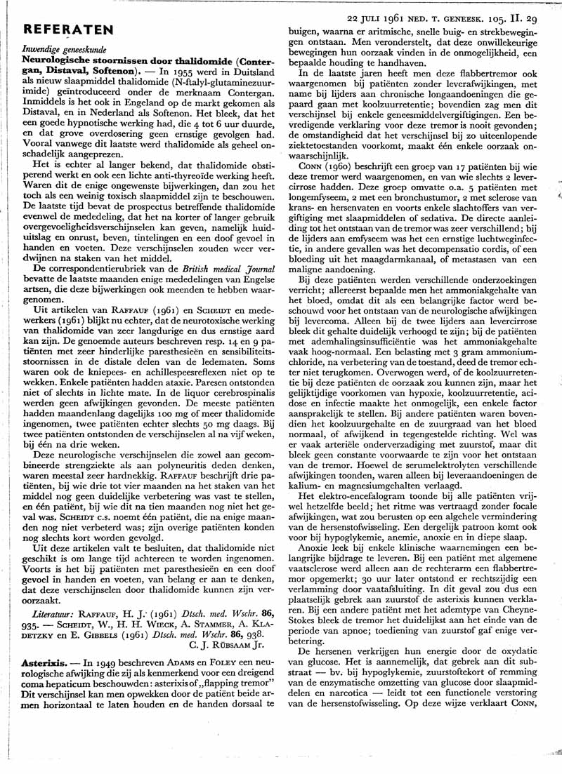 Neurologische stoornissen door thalidomide (Contergan, Distaval ...