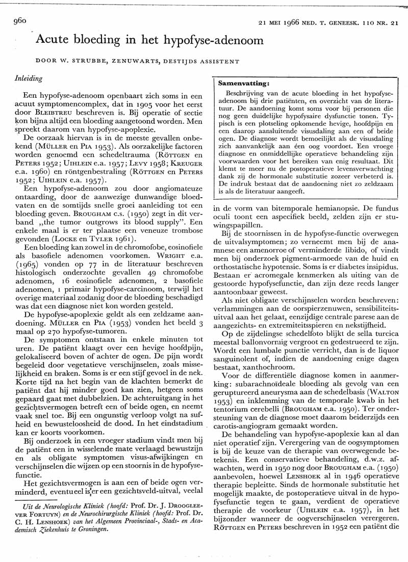 Acute bloeding in het hypofyse-adenoom | Nederlands Tijdschrift voor ...