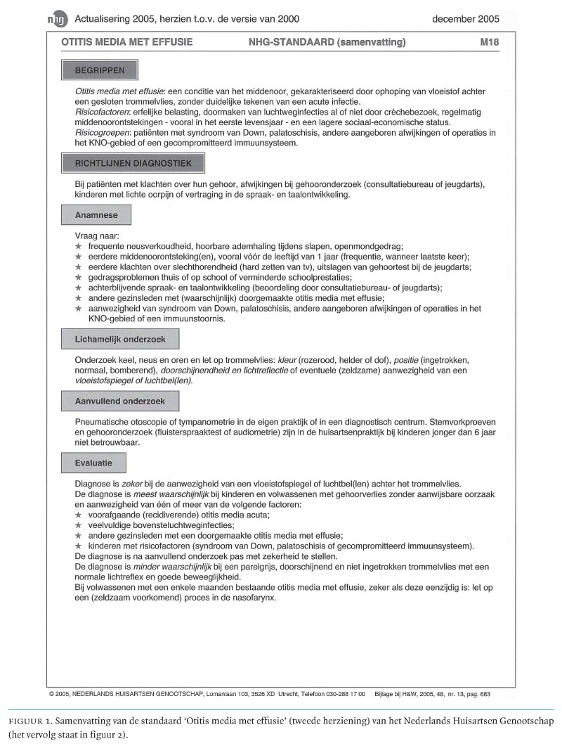 Samenvatting van de standaard 'Otitis media met effusie' (tweede ...