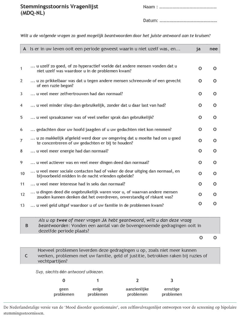 De stemmingsstoornisvragenlijst (MDQ-NL), een hulpmiddel voor betere ...